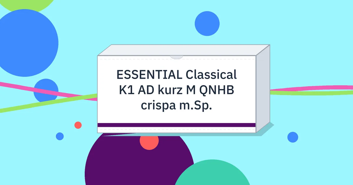 Symbolbild: Packung mit der Aufschrift ESSENTIAL Classical K1 AD kurz M QNHB crispa m.Sp. (PZN 18866970) – Verfügbarkeit und Bezug in Apotheken in Frankfurt am Main