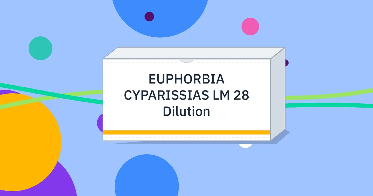 Symbolbild: Packung mit der Aufschrift EUPHORBIA CYPARISSIAS LM 28 Dilution (PZN 13482035) – Verfügbarkeit und Bezug in Apotheken in Frankfurt am Main