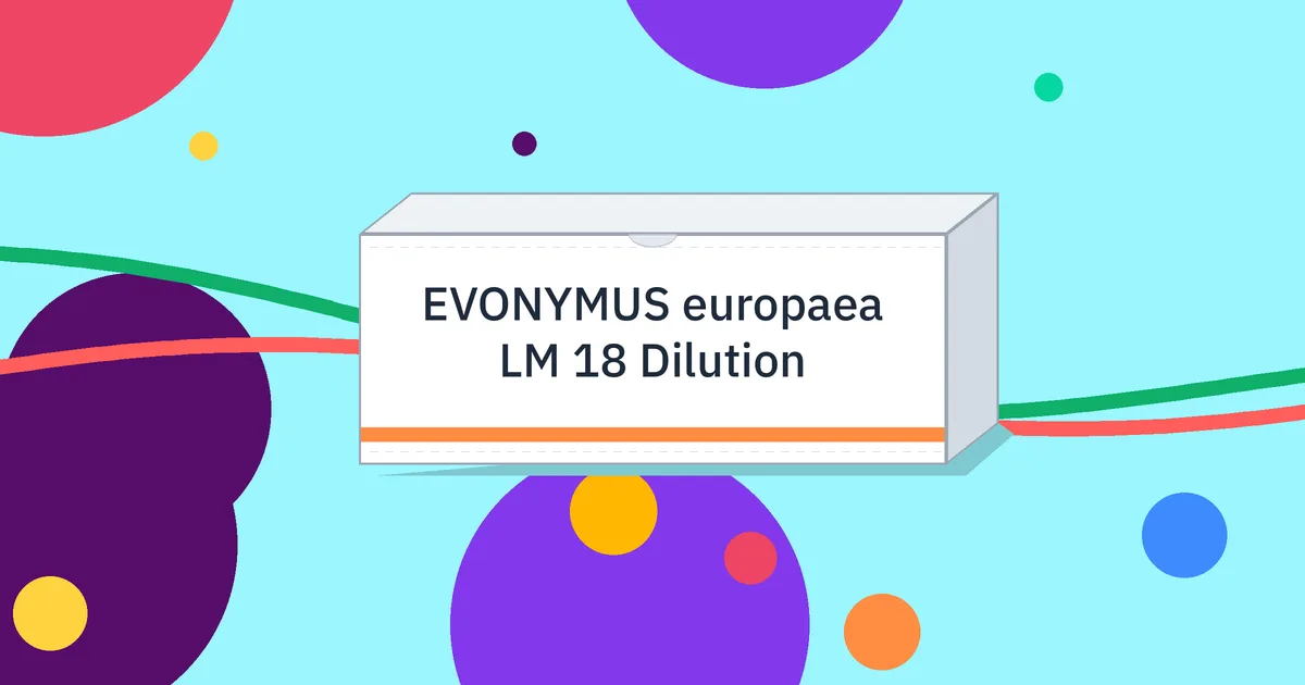 Symbolbild: Packung mit der Aufschrift EVONYMUS europaea LM 18 Dilution (PZN 13484703) – Verfügbarkeit und Bezug in Apotheken in Frankfurt am Main