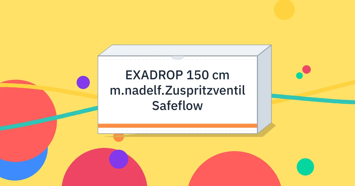 Symbolbild: Packung mit der Aufschrift EXADROP 150 cm m.nadelf.Zuspritzventil Safeflow (PZN 11008944) – Verfügbarkeit und Bezug in Apotheken in Frankfurt am Main