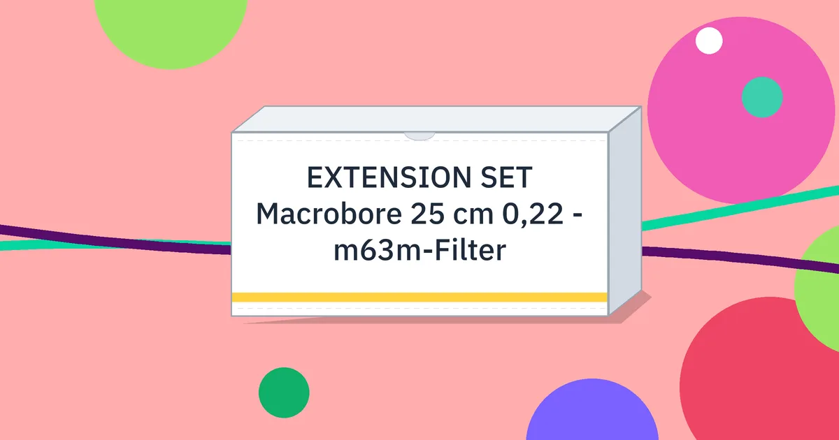 Symbolbild: Packung mit der Aufschrift EXTENSION SET Macrobore 25 cm 0,22 -m63m-Filter (PZN 12900393) – Verfügbarkeit und Bezug in Apotheken in Frankfurt am Main