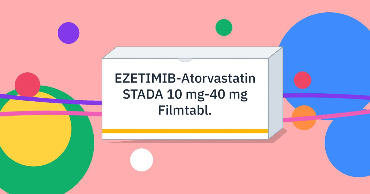 Symbolbild: Packung mit der Aufschrift EZETIMIB-Atorvastatin STADA 10 mg-40 mg Filmtabl. (PZN 18908303) – Verfügbarkeit und Bezug in Apotheken in Frankfurt am Main