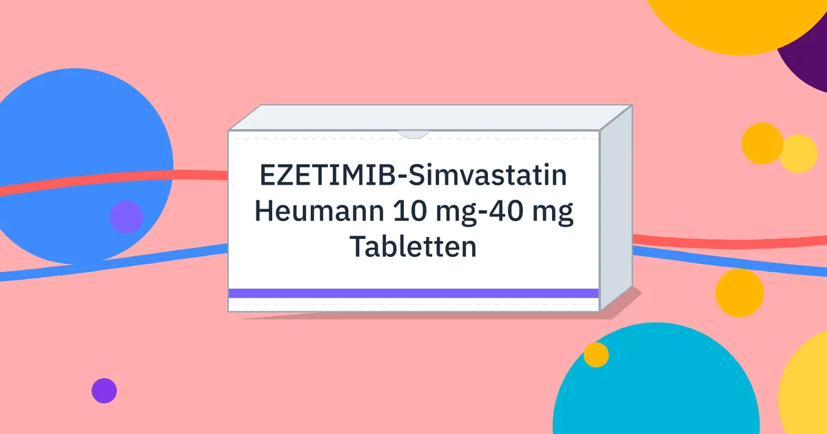 Symbolbild: Packung mit der Aufschrift EZETIMIB-Simvastatin Heumann 10 mg-40 mg Tabletten (PZN 14064222) – Verfügbarkeit und Bezug in Apotheken in Frankfurt am Main