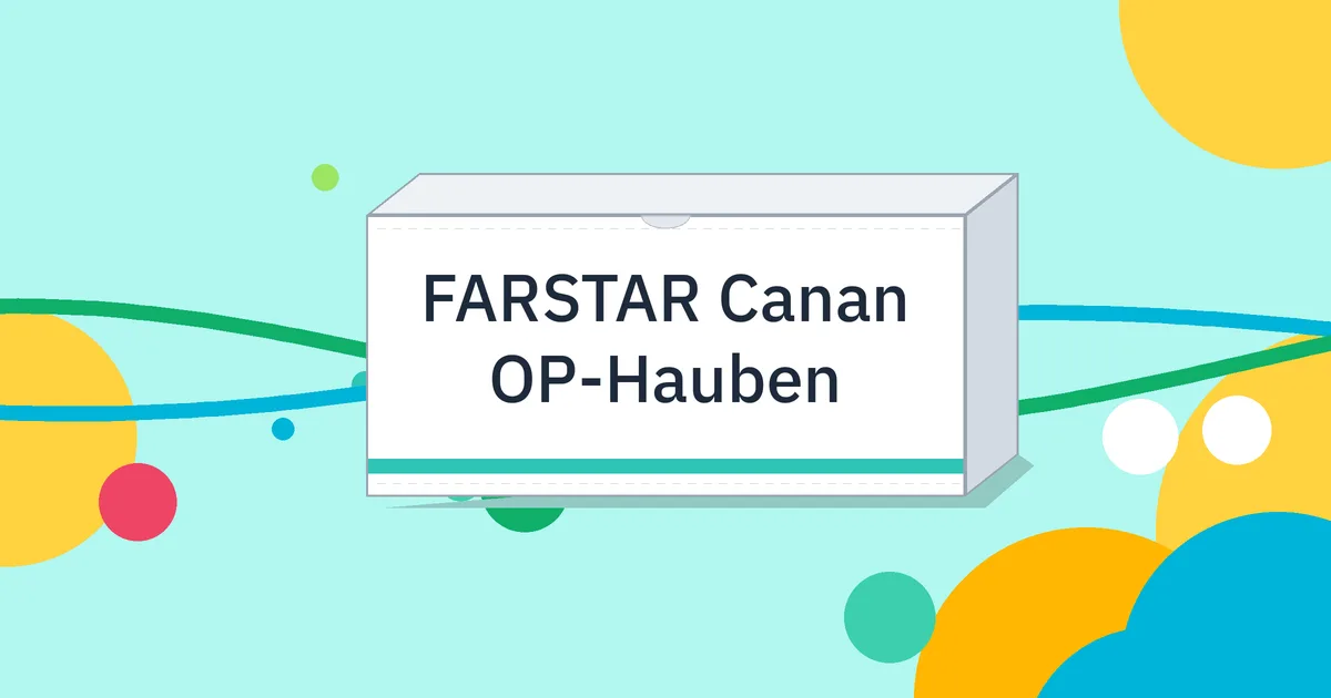Symbolbild: Packung mit der Aufschrift FARSTAR Canan OP-Hauben (PZN 09620968) – Verfügbarkeit und Bezug in Apotheken in Frankfurt am Main