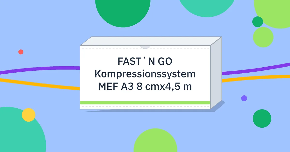 Symbolbild: Packung mit der Aufschrift FAST`N GO Kompressionssystem MEF A3 8 cmx4,5 m (PZN 15306526) – Verfügbarkeit und Bezug in Apotheken in Frankfurt am Main