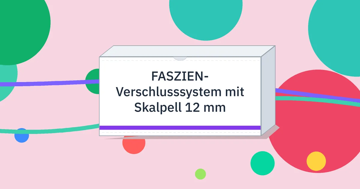 Symbolbild: Packung mit der Aufschrift FASZIEN-Verschlusssystem mit Skalpell 12 mm (PZN 18257923) – Verfügbarkeit und Bezug in Apotheken in Frankfurt am Main