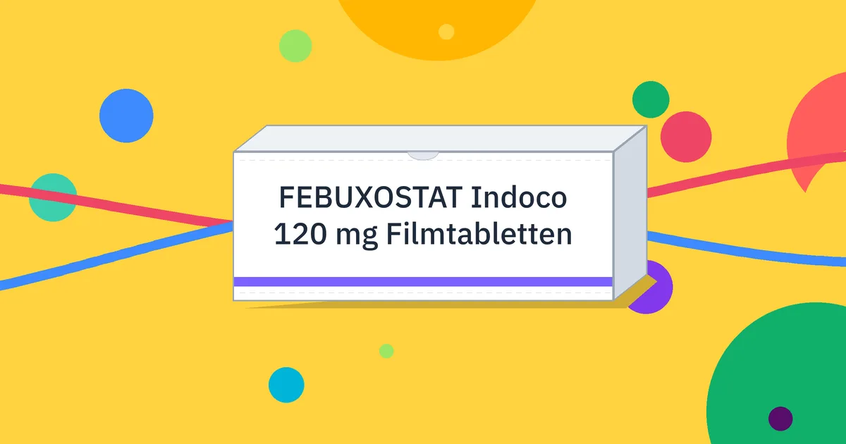 Symbolbild: Packung mit der Aufschrift FEBUXOSTAT Indoco 120 mg Filmtabletten (PZN 16515367) – Verfügbarkeit und Bezug in Apotheken in Frankfurt am Main