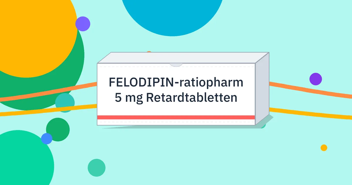 Symbolbild: Packung mit der Aufschrift FELODIPIN-ratiopharm 5 mg Retardtabletten (PZN 01414287) – Verfügbarkeit und Bezug in Apotheken in Frankfurt am Main