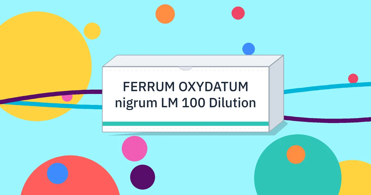Symbolbild: Packung mit der Aufschrift FERRUM OXYDATUM nigrum LM 100 Dilution (PZN 12851499) – Verfügbarkeit und Bezug in Apotheken in Frankfurt am Main