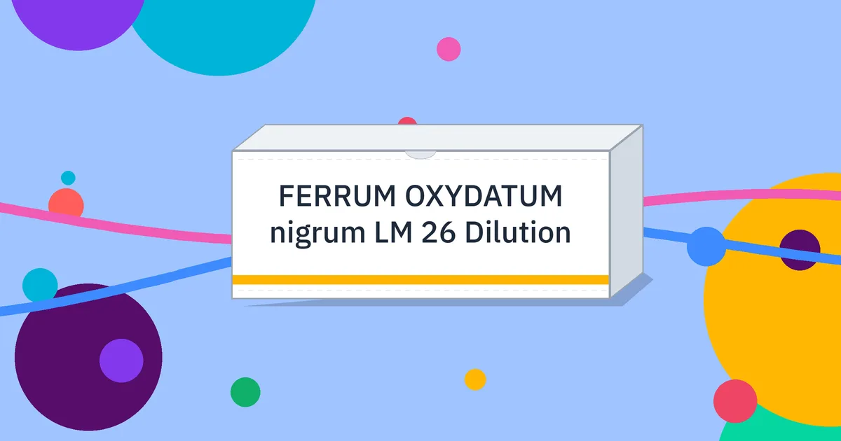 Symbolbild: Packung mit der Aufschrift FERRUM OXYDATUM nigrum LM 26 Dilution (PZN 12851358) – Verfügbarkeit und Bezug in Apotheken in Frankfurt am Main