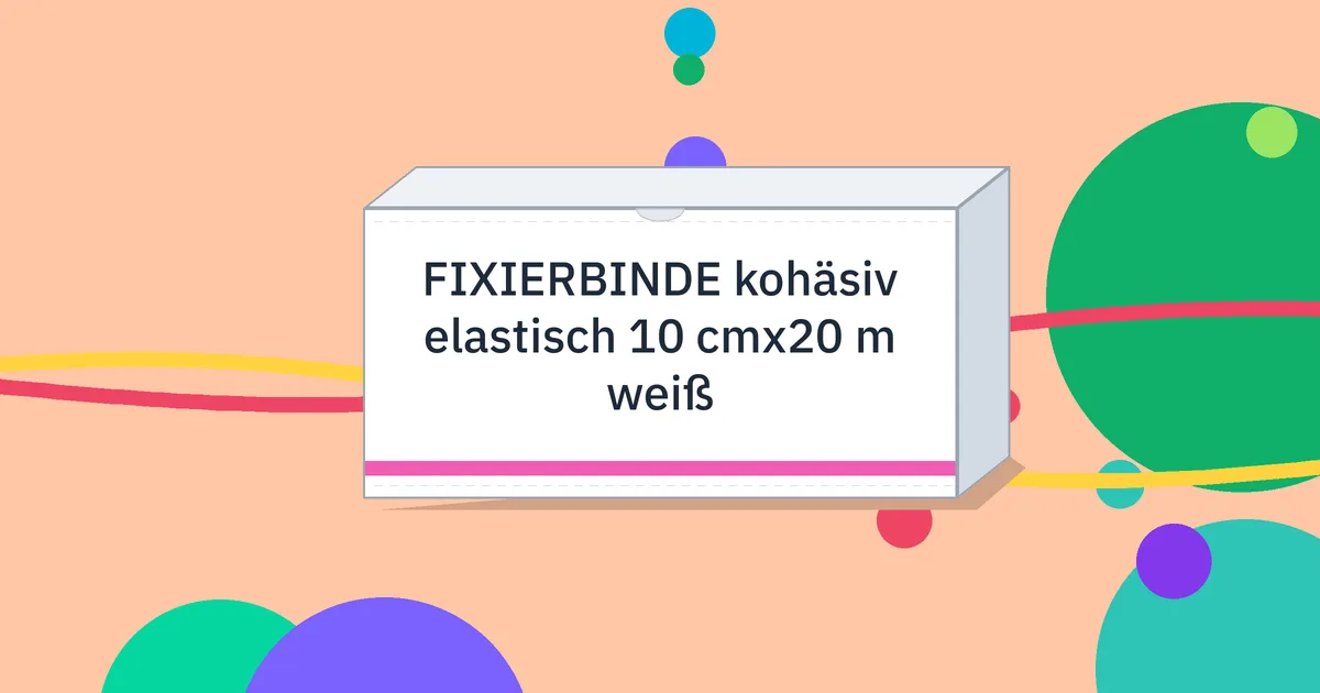 Symbolbild: Packung mit der Aufschrift FIXIERBINDE kohäsiv elastisch 10 cmx20 m weiß (PZN 10351835) – Verfügbarkeit und Bezug in Apotheken in Frankfurt am Main