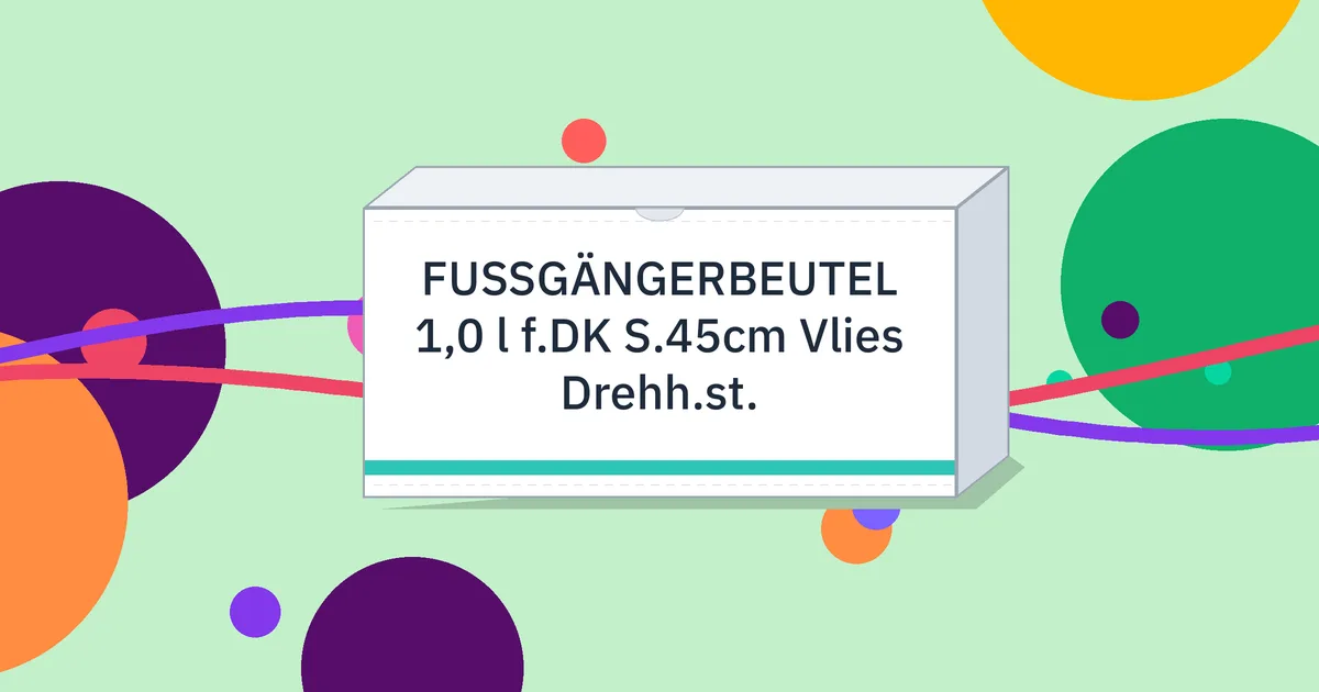 Symbolbild: Packung mit der Aufschrift FUSSGÄNGERBEUTEL 1,0 l f.DK S.45cm Vlies Drehh.st. (PZN 06096745) – Verfügbarkeit und Bezug in Apotheken in Frankfurt am Main