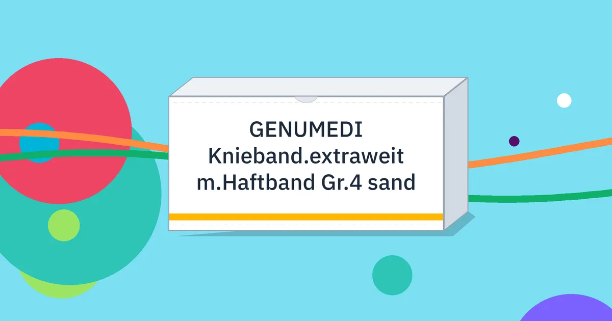 Symbolbild: Packung mit der Aufschrift GENUMEDI Knieband.extraweit m.Haftband Gr.4 sand (PZN 09194046) – Verfügbarkeit und Bezug in Apotheken in Frankfurt am Main