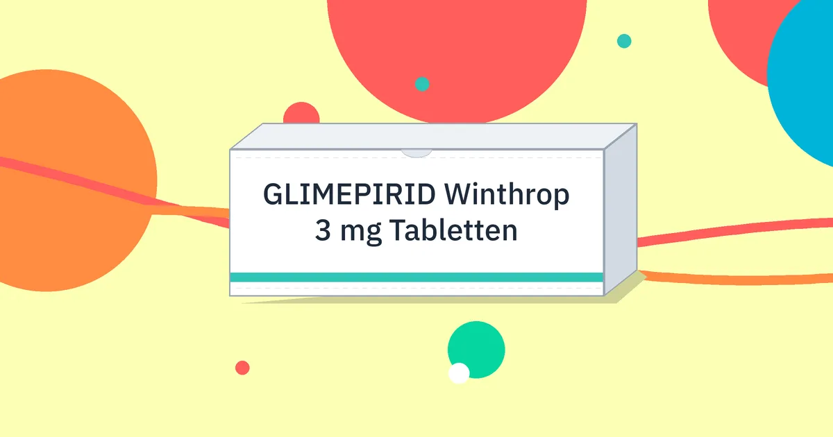 Symbolbild: Packung mit der Aufschrift GLIMEPIRID Winthrop 3 mg Tabletten (PZN 07547799) – Verfügbarkeit und Bezug in Apotheken in Frankfurt am Main