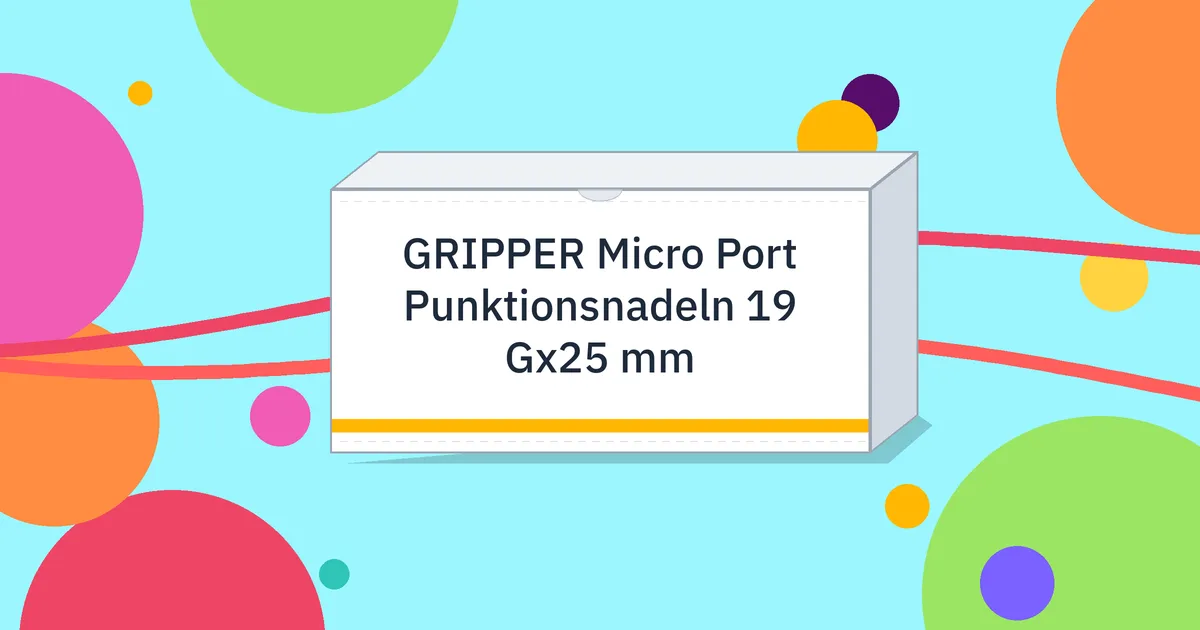 Symbolbild: Packung mit der Aufschrift GRIPPER Micro Port Punktionsnadeln 19 Gx25 mm (PZN 04652863) – Verfügbarkeit und Bezug in Apotheken in Frankfurt am Main