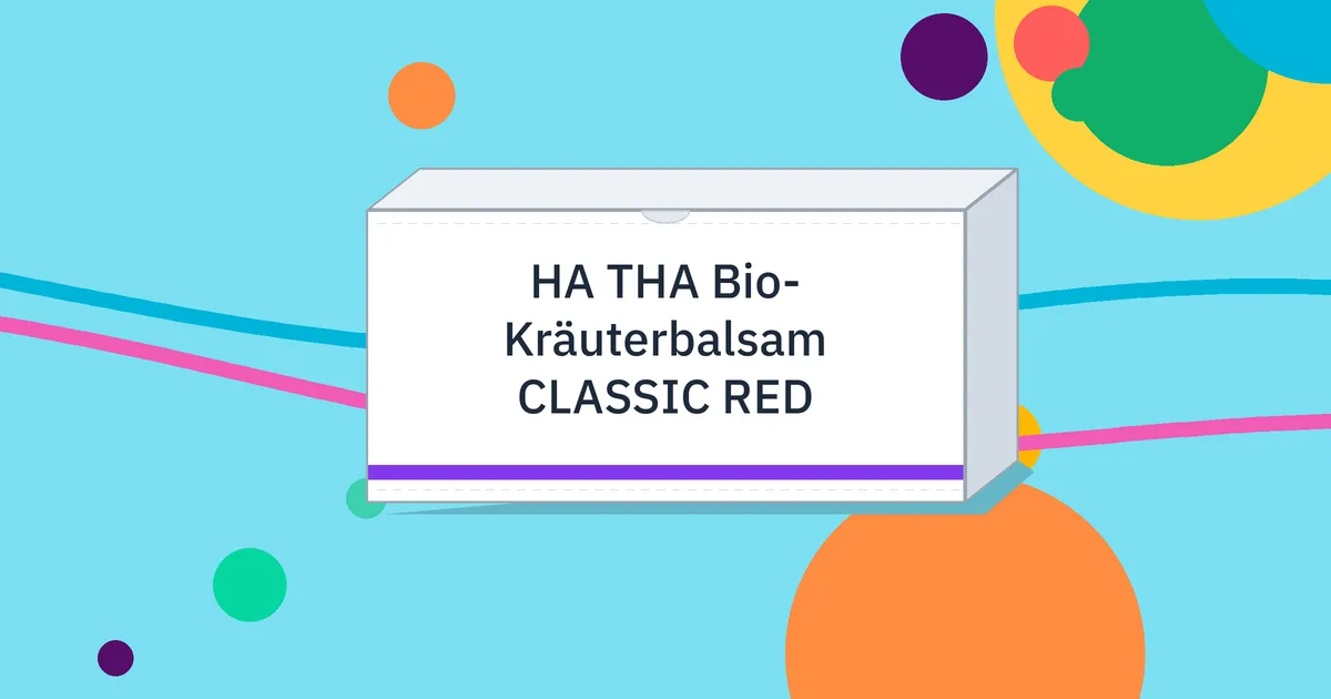 Symbolbild: Packung mit der Aufschrift HA THA Bio-Kräuterbalsam CLASSIC RED (PZN 13167687) – Verfügbarkeit und Bezug in Apotheken in Frankfurt am Main