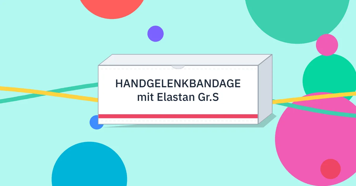 Symbolbild: Packung mit der Aufschrift HANDGELENKBANDAGE mit Elastan Gr.S (PZN 13057585) – Verfügbarkeit und Bezug in Apotheken in Frankfurt am Main