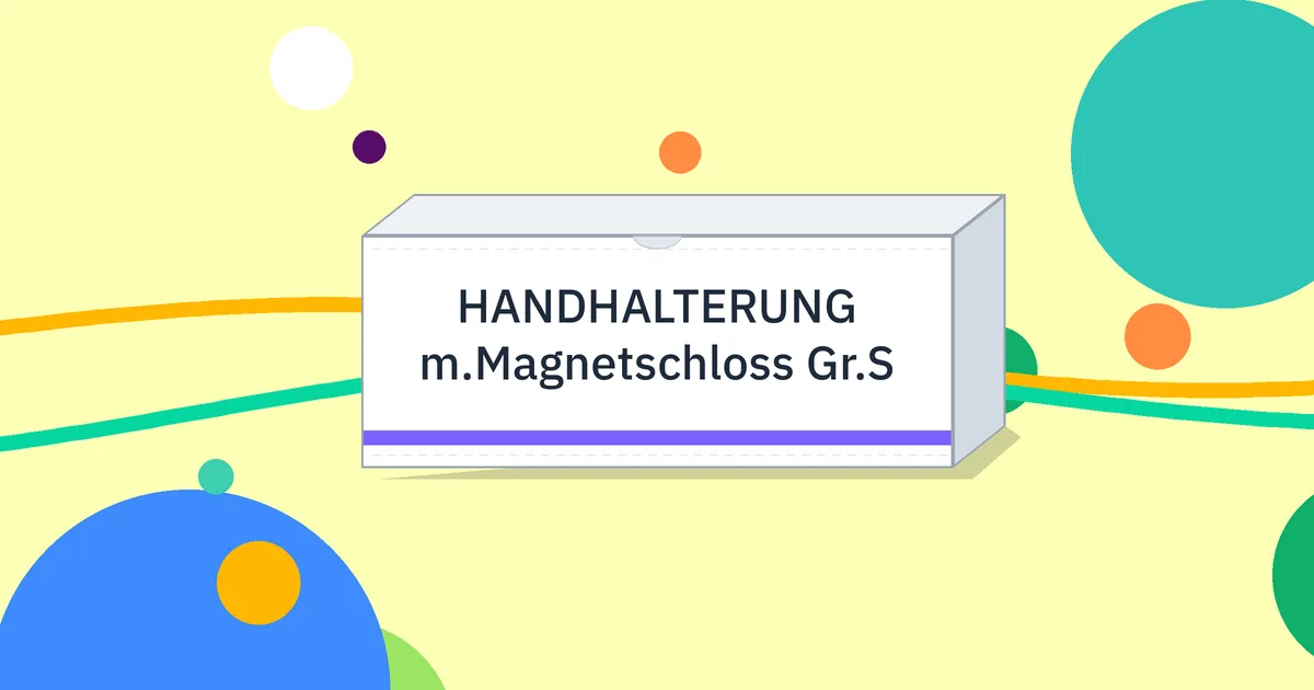 Symbolbild: Packung mit der Aufschrift HANDHALTERUNG m.Magnetschloss Gr.S (PZN 11574388) – Verfügbarkeit und Bezug in Apotheken in Frankfurt am Main