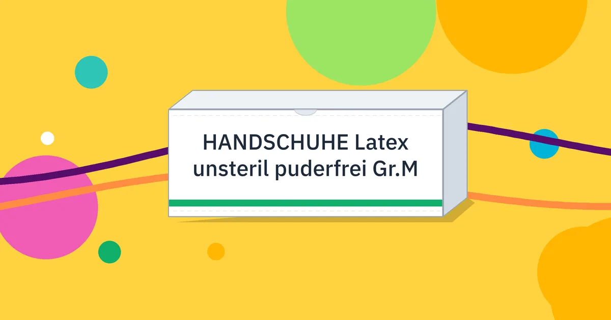 Symbolbild: Packung mit der Aufschrift HANDSCHUHE Latex unsteril puderfrei Gr.M (PZN 01162443) – Verfügbarkeit und Bezug in Apotheken in Frankfurt am Main