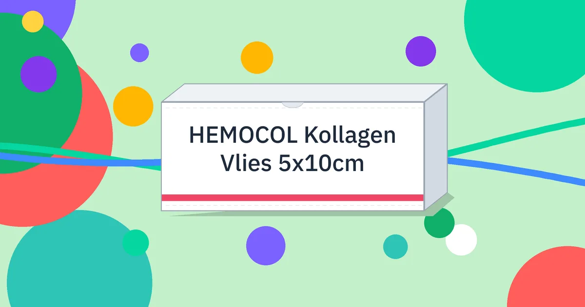 Symbolbild: Packung mit der Aufschrift HEMOCOL Kollagen Vlies 5x10cm (PZN 01837473) – Verfügbarkeit und Bezug in Apotheken in Frankfurt am Main