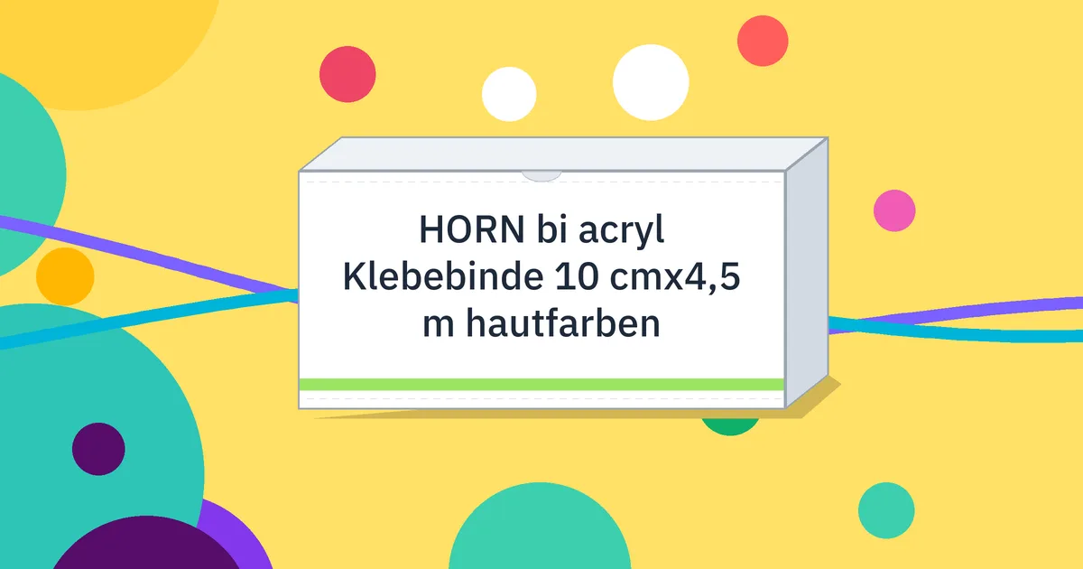 Symbolbild: Packung mit der Aufschrift HORN bi acryl Klebebinde 10 cmx4,5 m hautfarben (PZN 03647558) – Verfügbarkeit und Bezug in Apotheken in Frankfurt am Main