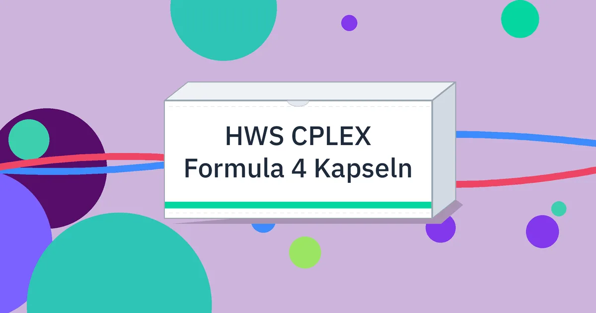 Symbolbild: Packung mit der Aufschrift HWS CPLEX Formula 4 Kapseln (PZN 07224955) – Verfügbarkeit und Bezug in Apotheken in Frankfurt am Main