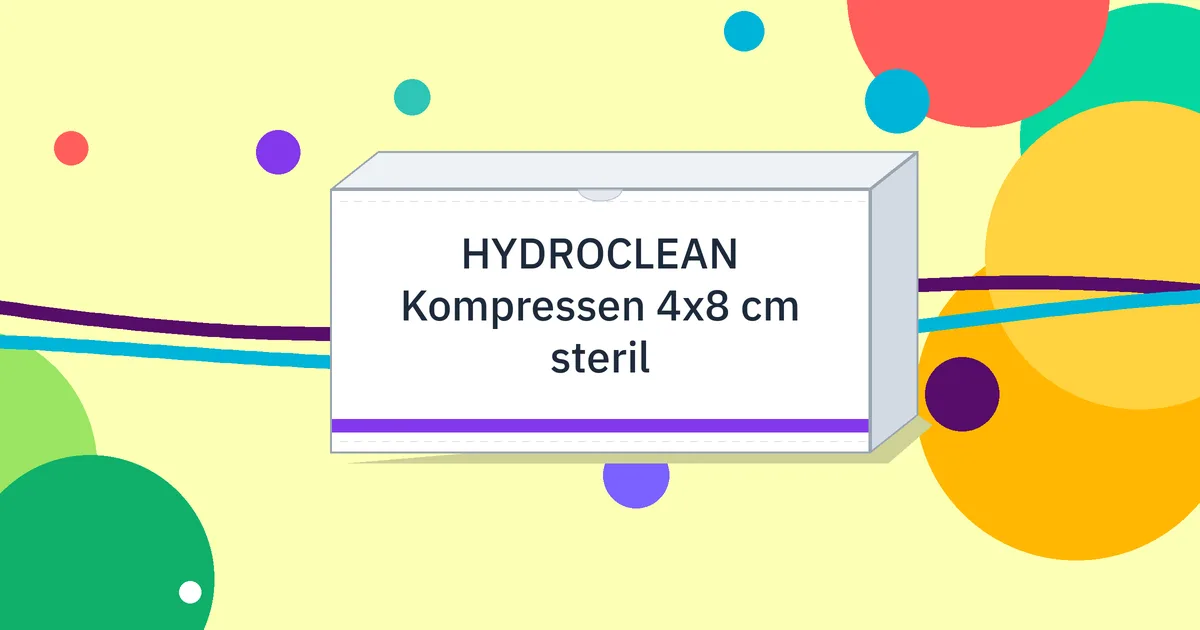 Symbolbild: Packung mit der Aufschrift HYDROCLEAN Kompressen 4x8 cm steril (PZN 17452048) – Verfügbarkeit und Bezug in Apotheken in Frankfurt am Main
