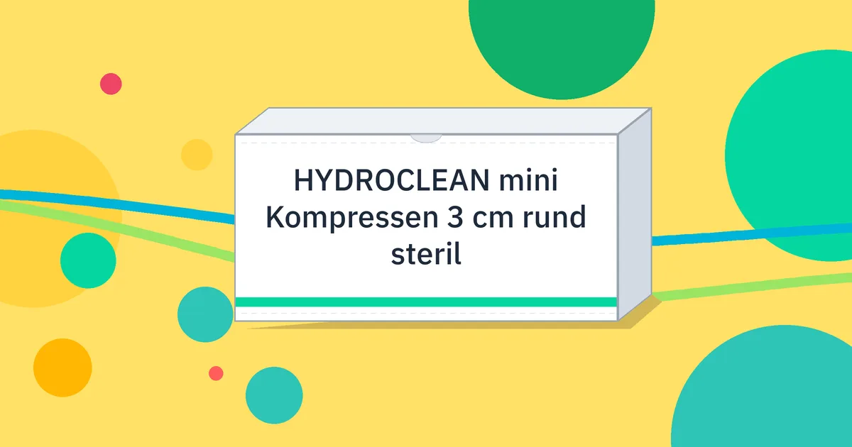 Symbolbild: Packung mit der Aufschrift HYDROCLEAN mini Kompressen 3 cm rund steril (PZN 17154078) – Verfügbarkeit und Bezug in Apotheken in Frankfurt am Main