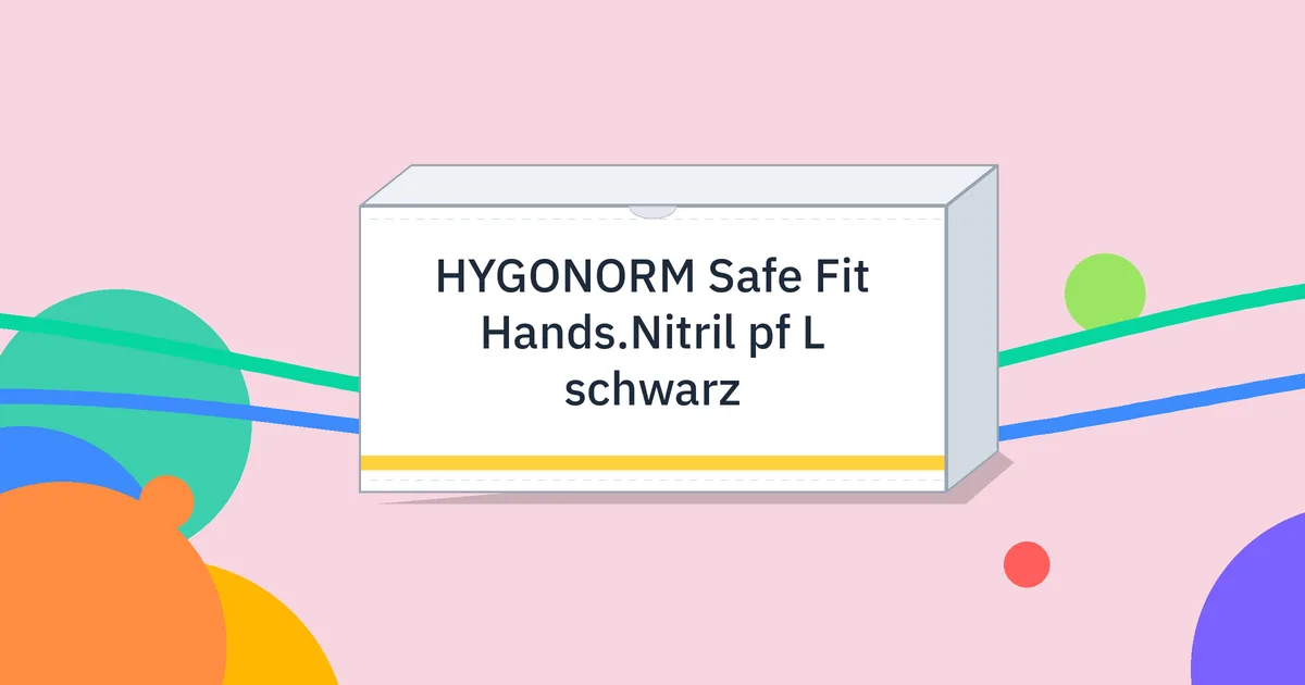 Symbolbild: Packung mit der Aufschrift HYGONORM Safe Fit Hands.Nitril pf L schwarz (PZN 20774726) – Verfügbarkeit und Bezug in Apotheken in Frankfurt am Main