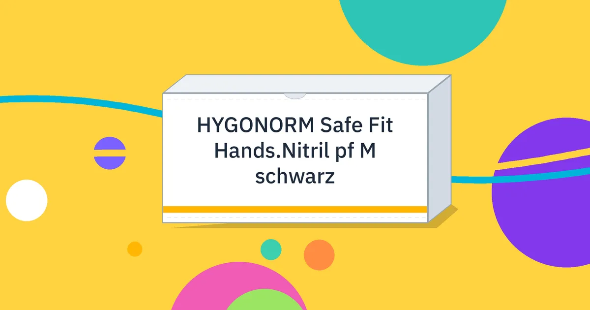 Symbolbild: Packung mit der Aufschrift HYGONORM Safe Fit Hands.Nitril pf M schwarz (PZN 20774353) – Verfügbarkeit und Bezug in Apotheken in Frankfurt am Main