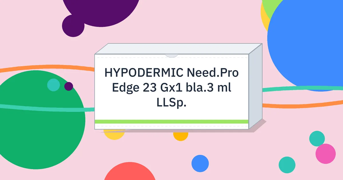 Symbolbild: Packung mit der Aufschrift HYPODERMIC Need.Pro Edge 23 Gx1 bla.3 ml LLSp. (PZN 09104824) – Verfügbarkeit und Bezug in Apotheken in Frankfurt am Main