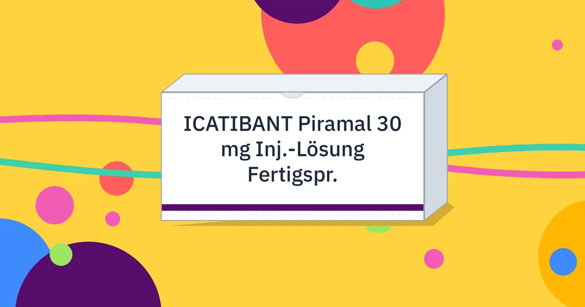 Symbolbild: Packung mit der Aufschrift ICATIBANT Piramal 30 mg Inj.-Lösung Fertigspr. (PZN 17836903) – Verfügbarkeit und Bezug in Apotheken in Frankfurt am Main