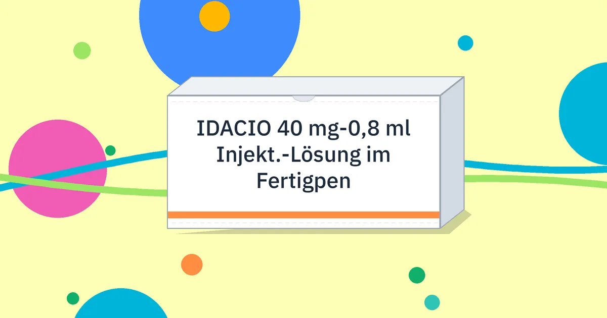 Symbolbild: Packung mit der Aufschrift IDACIO 40 mg-0,8 ml Injekt.-Lösung im Fertigpen (PZN 16150865) – Verfügbarkeit und Bezug in Apotheken in Frankfurt am Main