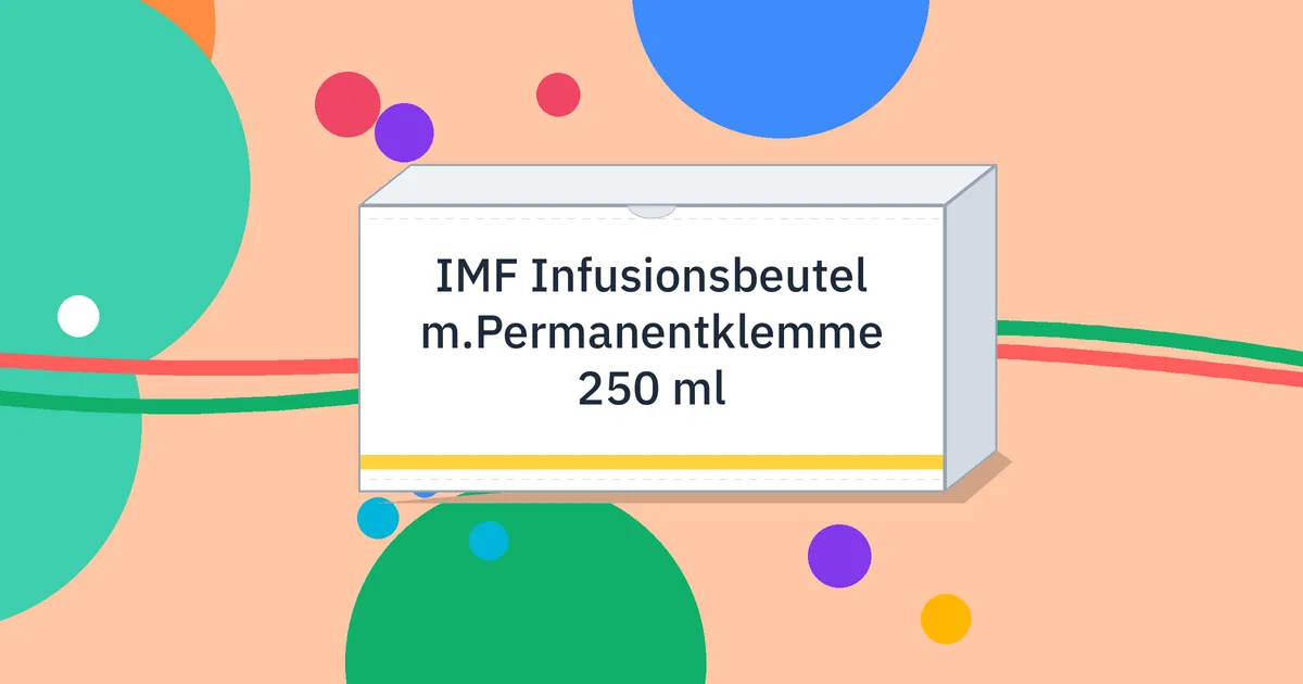Symbolbild: Packung mit der Aufschrift IMF Infusionsbeutel m.Permanentklemme 250 ml (PZN 19986512) – Verfügbarkeit und Bezug in Apotheken in Frankfurt am Main