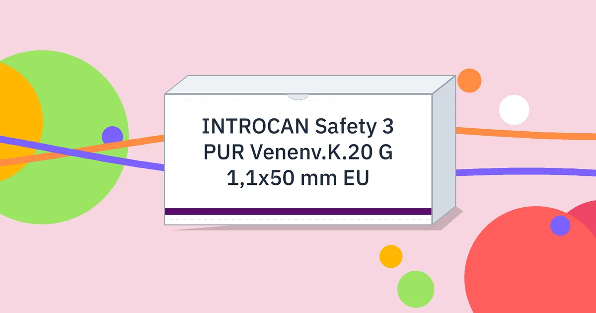 Symbolbild: Packung mit der Aufschrift INTROCAN Safety 3 PUR Venenv.K.20 G 1,1x50 mm EU (PZN 20345161) – Verfügbarkeit und Bezug in Apotheken in Frankfurt am Main
