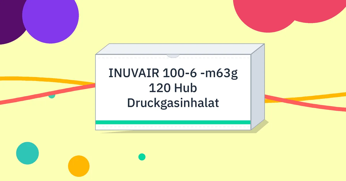 Symbolbild: Packung mit der Aufschrift INUVAIR 100-6 -m63g 120 Hub Druckgasinhalat (PZN 17185340) – Verfügbarkeit und Bezug in Apotheken in Frankfurt am Main