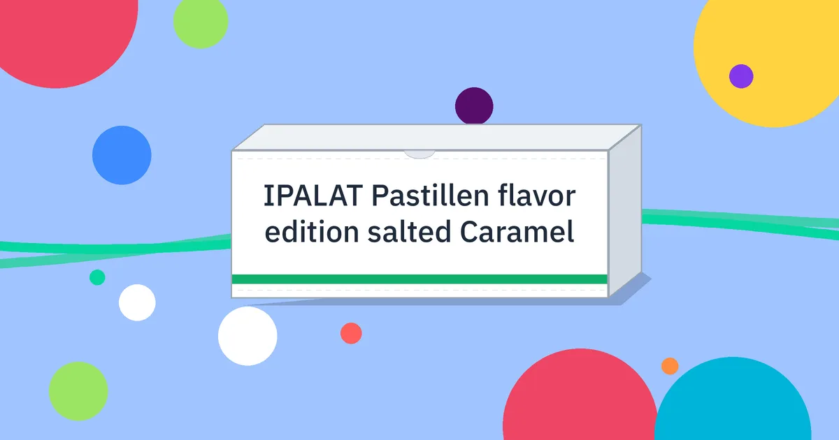 Symbolbild: Packung mit der Aufschrift IPALAT Pastillen flavor edition salted Caramel (PZN 17469020) – Verfügbarkeit und Bezug in Apotheken in Frankfurt am Main