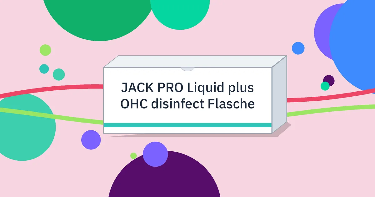 Symbolbild: Packung mit der Aufschrift JACK PRO Liquid plus OHC disinfect Flasche (PZN 19799595) – Verfügbarkeit und Bezug in Apotheken in Frankfurt am Main