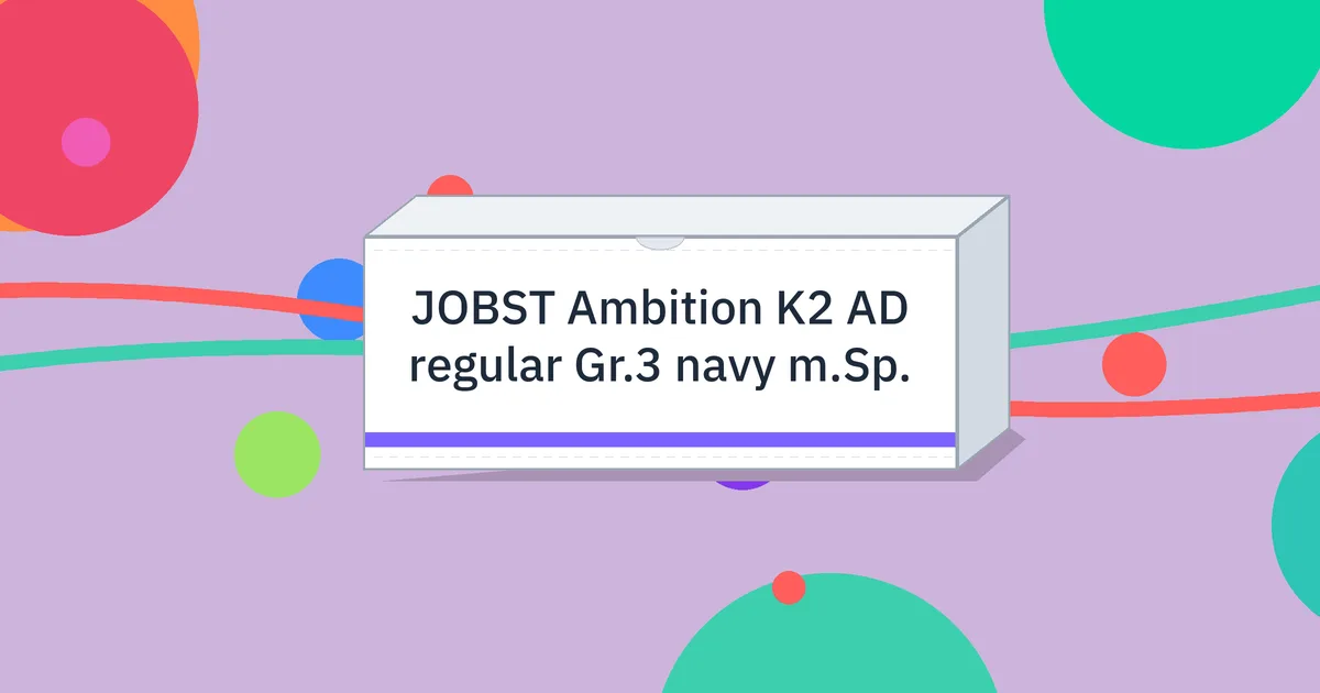 Symbolbild: Packung mit der Aufschrift JOBST Ambition K2 AD regular Gr.3 navy m.Sp. (PZN 11021057) – Verfügbarkeit und Bezug in Apotheken in Frankfurt am Main