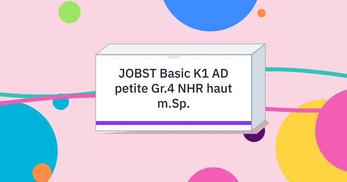 Symbolbild: Packung mit der Aufschrift JOBST Basic K1 AD petite Gr.4 NHR haut m.Sp. (PZN 15313006) – Verfügbarkeit und Bezug in Apotheken in Frankfurt am Main