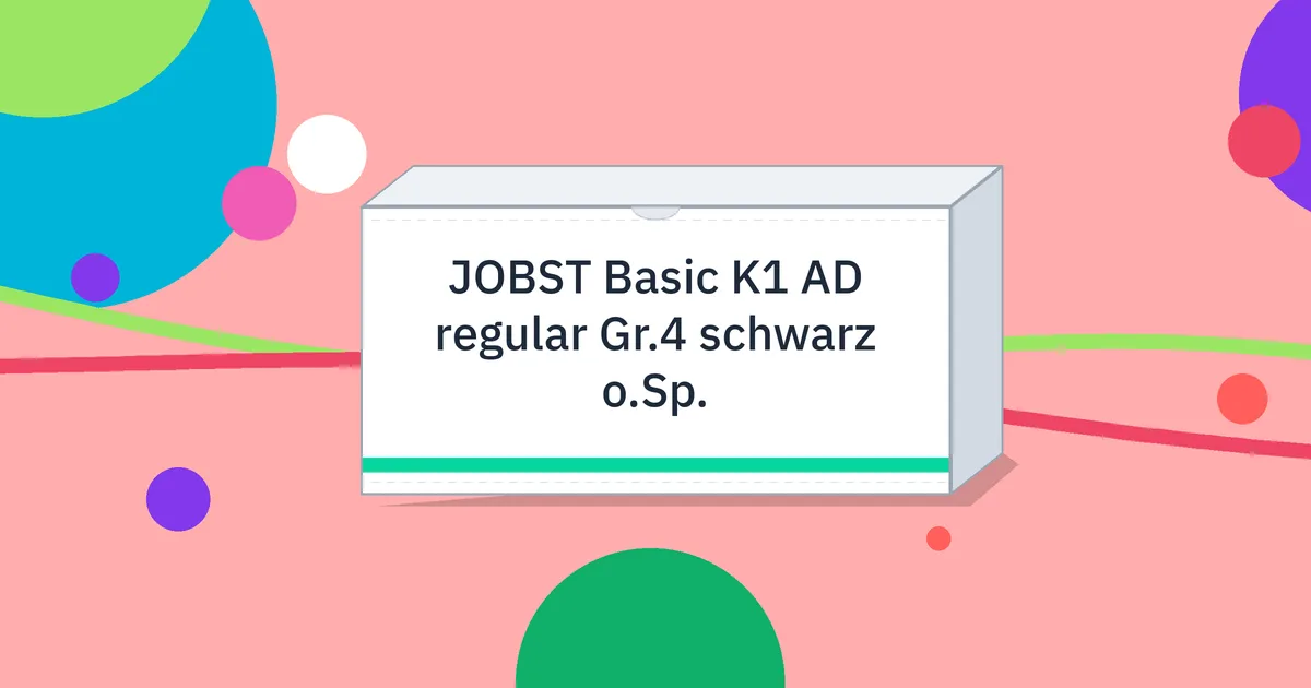 Symbolbild: Packung mit der Aufschrift JOBST Basic K1 AD regular Gr.4 schwarz o.Sp. (PZN 15310864) – Verfügbarkeit und Bezug in Apotheken in Frankfurt am Main