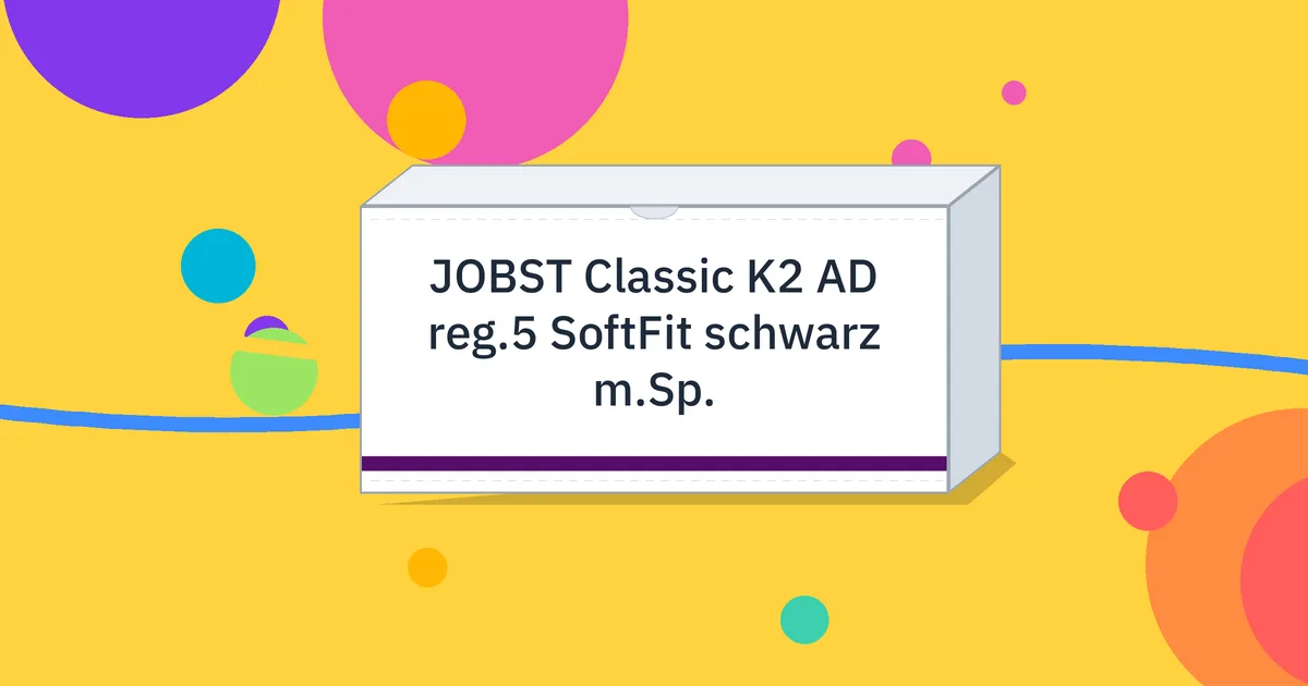 Symbolbild: Packung mit der Aufschrift JOBST Classic K2 AD reg.5 SoftFit schwarz m.Sp. (PZN 14222170) – Verfügbarkeit und Bezug in Apotheken in Frankfurt am Main