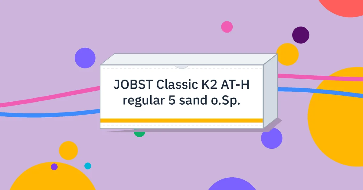 Symbolbild: Packung mit der Aufschrift JOBST Classic K2 AT-H regular 5 sand o.Sp. (PZN 10729104) – Verfügbarkeit und Bezug in Apotheken in Frankfurt am Main