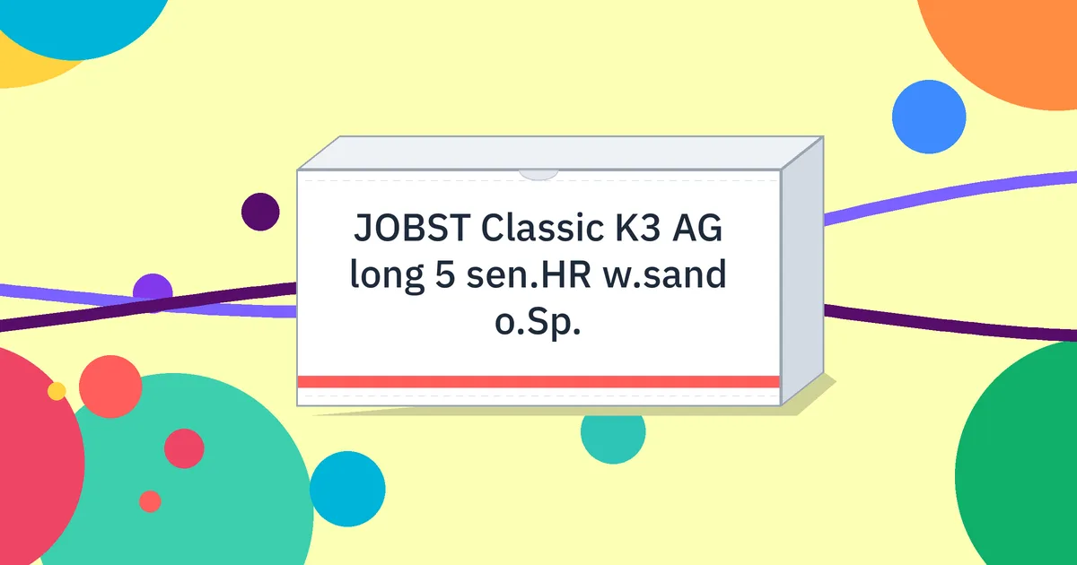 Symbolbild: Packung mit der Aufschrift JOBST Classic K3 AG long 5 sen.HR w.sand o.Sp. (PZN 17958492) – Verfügbarkeit und Bezug in Apotheken in Frankfurt am Main