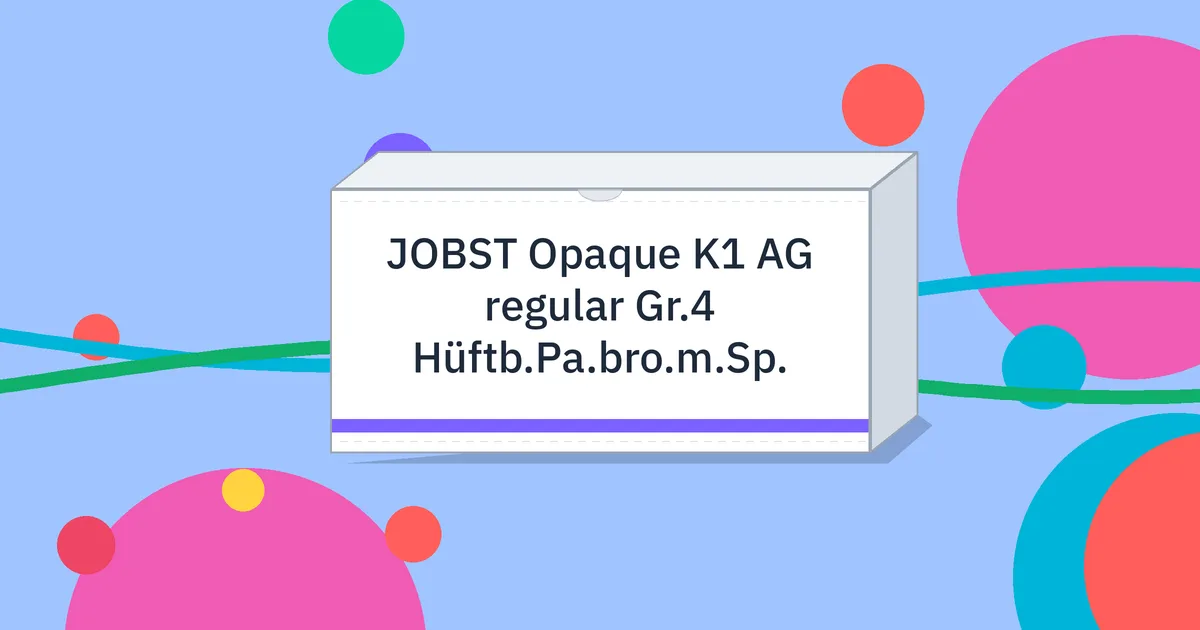Symbolbild: Packung mit der Aufschrift JOBST Opaque K1 AG regular Gr.4 Hüftb.Pa.bro.m.Sp. (PZN 13100358) – Verfügbarkeit und Bezug in Apotheken in Frankfurt am Main