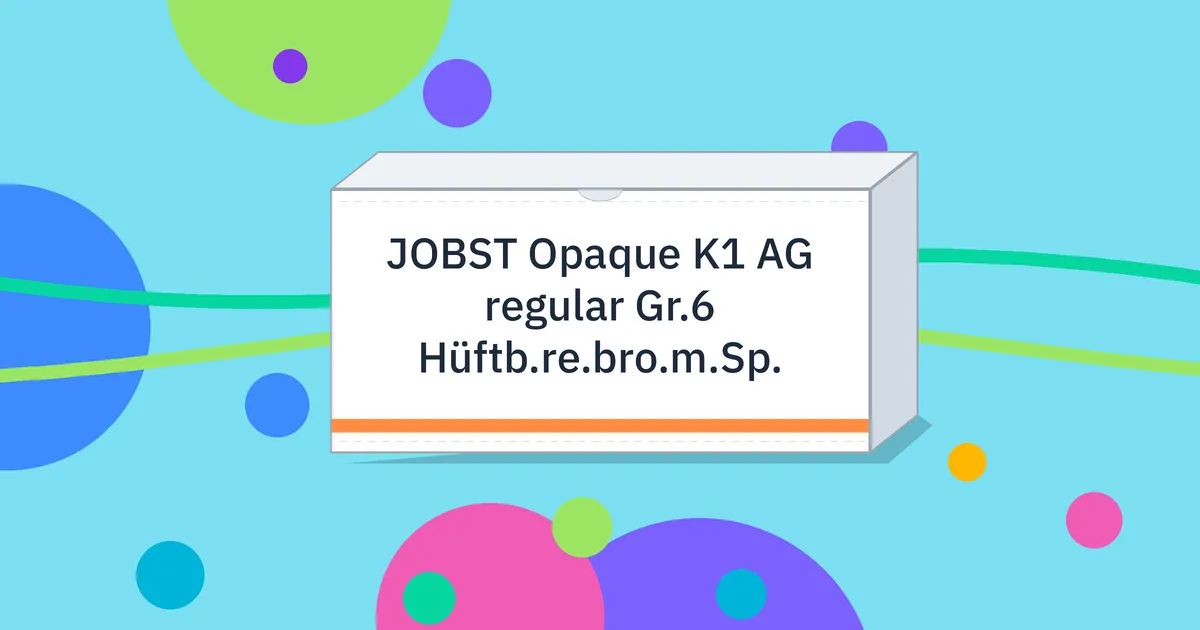 Symbolbild: Packung mit der Aufschrift JOBST Opaque K1 AG regular Gr.6 Hüftb.re.bro.m.Sp. (PZN 13101085) – Verfügbarkeit und Bezug in Apotheken in Frankfurt am Main