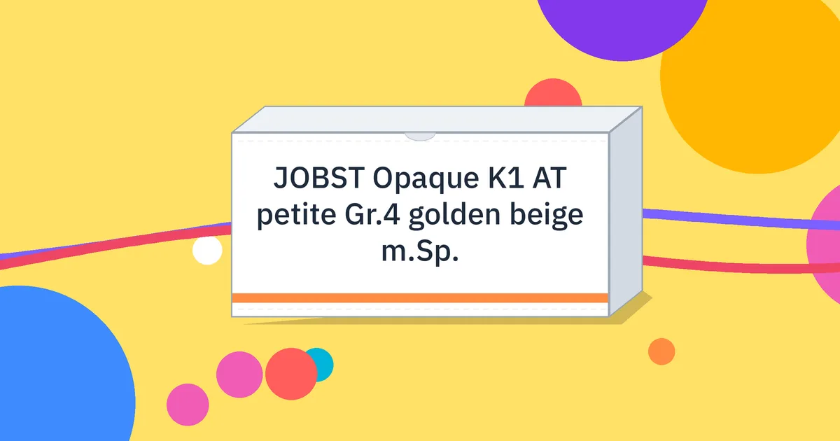Symbolbild: Packung mit der Aufschrift JOBST Opaque K1 AT petite Gr.4 golden beige m.Sp. (PZN 16276193) – Verfügbarkeit und Bezug in Apotheken in Frankfurt am Main