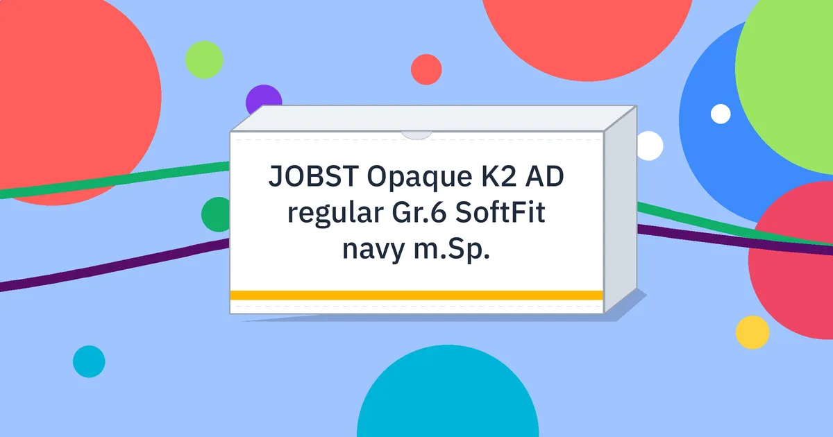 Symbolbild: Packung mit der Aufschrift JOBST Opaque K2 AD regular Gr.6 SoftFit navy m.Sp. (PZN 13110977) – Verfügbarkeit und Bezug in Apotheken in Frankfurt am Main