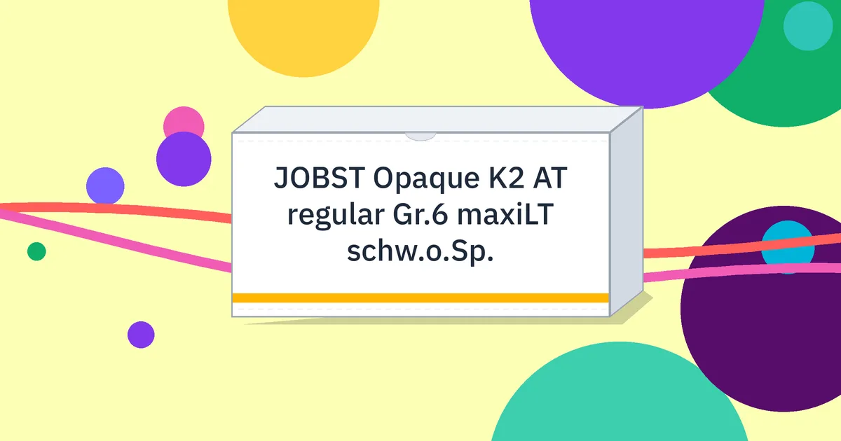 Symbolbild: Packung mit der Aufschrift JOBST Opaque K2 AT regular Gr.6 maxiLT schw.o.Sp. (PZN 13122182) – Verfügbarkeit und Bezug in Apotheken in Frankfurt am Main