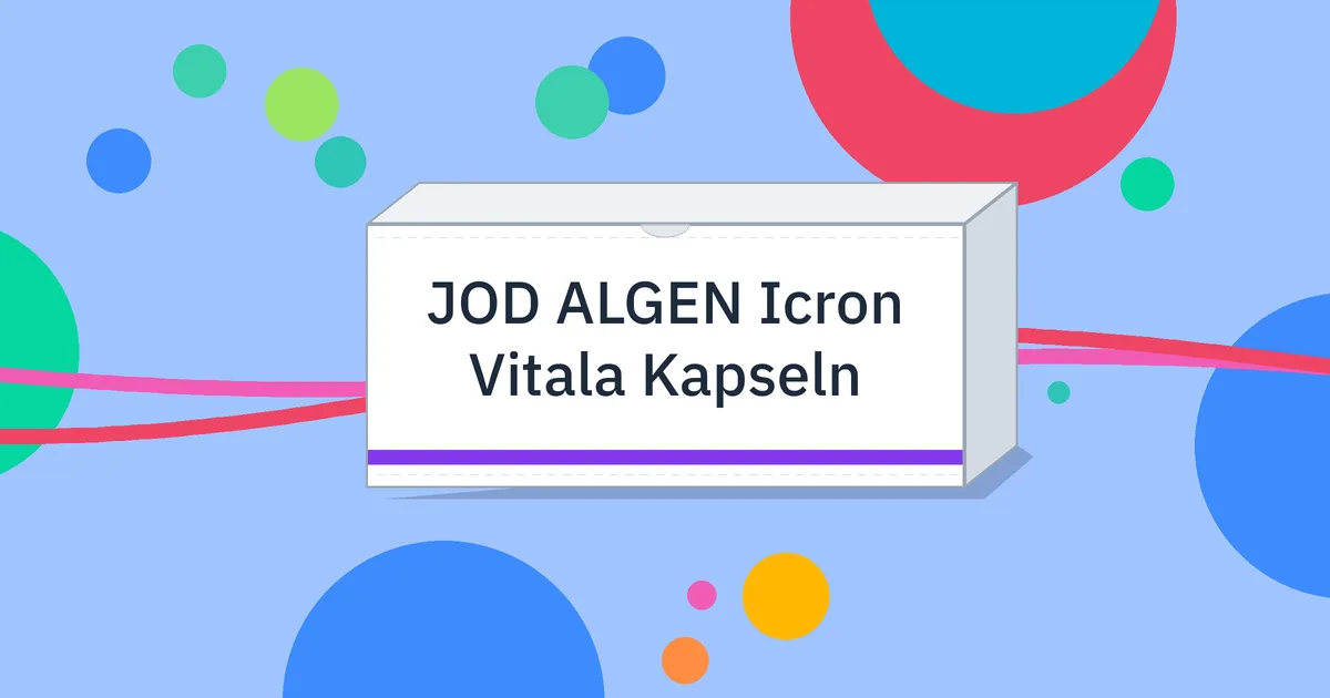 Symbolbild: Packung mit der Aufschrift JOD ALGEN Icron Vitala Kapseln (PZN 01582346) – Verfügbarkeit und Bezug in Apotheken in Frankfurt am Main